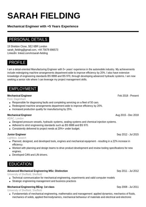CV Example Engineering Jobseeker