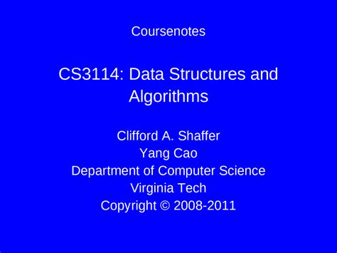 Slides On The Need For Data Structure Data Structures And Algorithms Cs 3114 Docsity