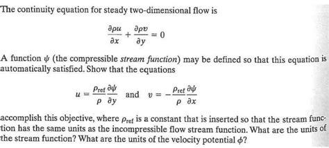 Solved The Continuity Equation For Steady Two Dimensional