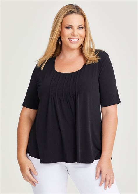 Shop Plus Size Pintuck Detail Top In Black Taking Shape Nz