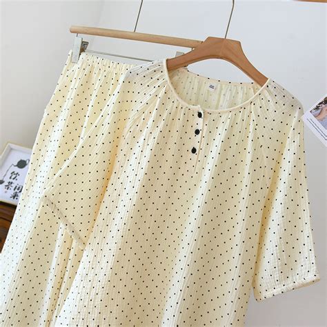 Badu Bg Пролет Лято Нов комплект дамски пижами 100 памучен креп 3 4 ръкави Панталони с дължина