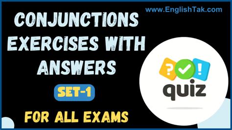 Conjunctions Exercises With Answers Set 1 English Grammar Quiz