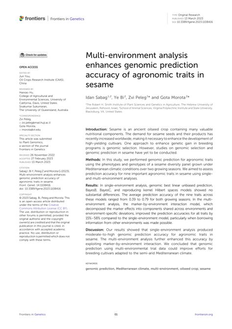 Pdf Multi Environment Analysis Enhances Genomic Prediction Accuracy