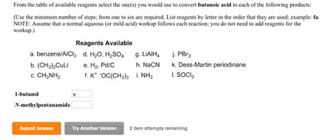 Solved From The Table Of Available Reagents Select The Chegg
