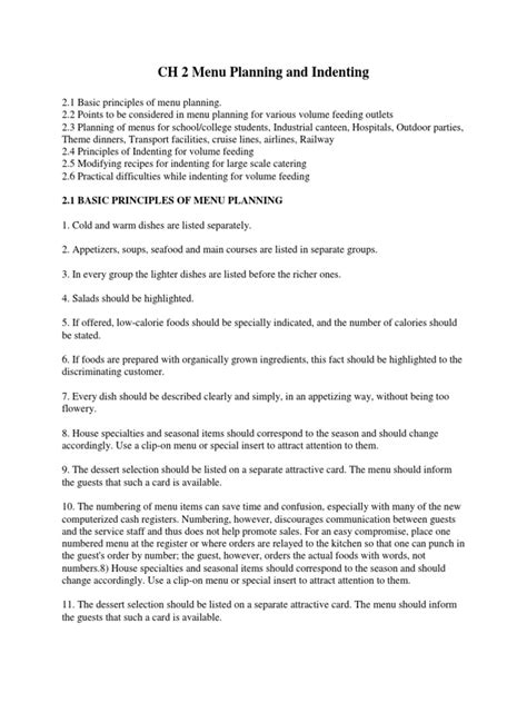 Ch 2 Menu Planning And Indenting Pdf Menu Restaurants