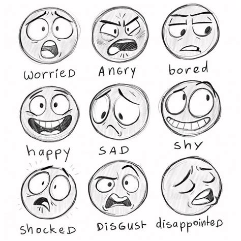 Emotions Drawing Sketch Smiles Doodle Smiley In Different Emotions