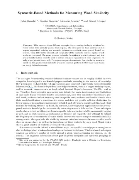 Pdf Syntactic Based Methods For Measuring Word Similarity