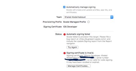 Ios Signing Certificate Is Invalidautomatic Signing Failed Stack Overflow