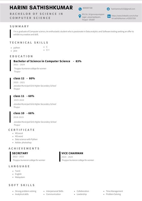 Harini Sathishkumar S On Linkedin Seeking A Beginner Role To Enhance And Explore My Technical
