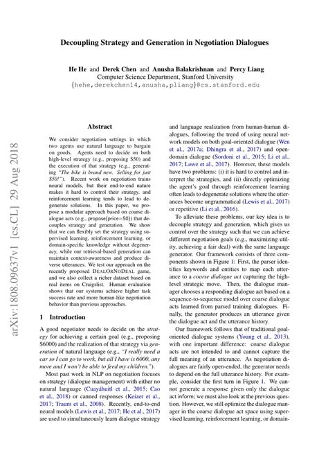 Pdf Decoupling Strategy And Generation In Negotiation Dialogues