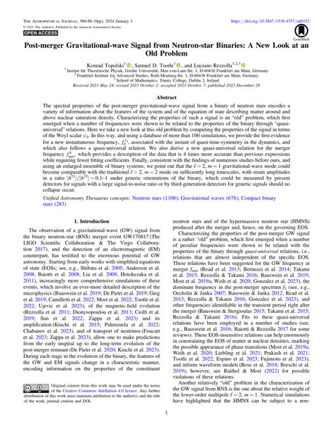 Pdf Post Merger Gravitational Wave Signal From Neutron Star Binaries A New Look At An Old Problem