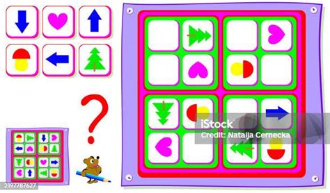 어린 아이들을 위한 논리 퍼즐 게임 빠진 조각을 올바른 위치에 그려야 합니다 어린이 활동 시트 벡터 만화 이미지입니다 0명에 대한 스톡 벡터 아트 및 기타 이미지 Istock