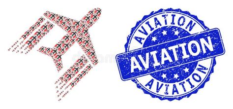 Scratched Aviation Round Watermark And Recursion Aviation Icon Mosaic Stock Vector