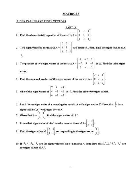 Unit 1 Pdf Eigenvalues And Eigenvectors Matrix Mathematics