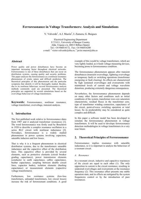 Pdf Ferroresonance In Voltage Transformers Analysis And Simulations