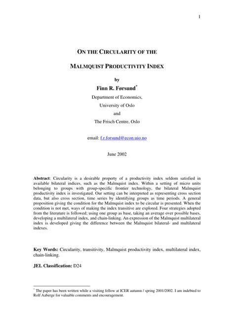 Pdf The Malmquist Productivity Index