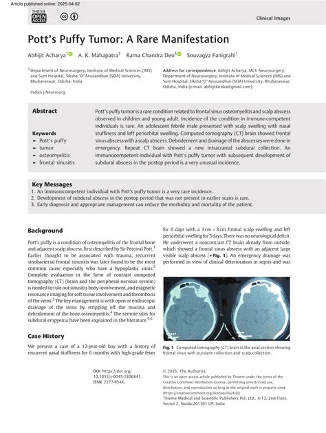 Pdf Potts Puffy Tumor A Rare Manifestation