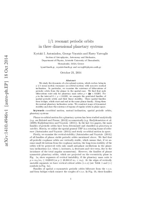 Pdf 11 Resonant Periodic Orbits In Three Dimensional Planetary Systems