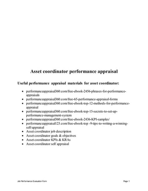 Asset Coordinator Performance Appraisal Docx