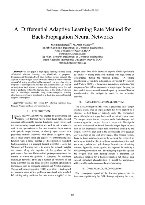Pdf A Differential Adaptive Learning Rate Method For Back Propagation