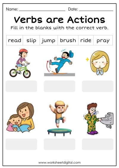 Verbs Worksheet Digital Worksheets Library