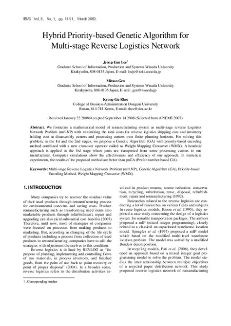 pdf hybrid priority based genetic algorithm for multi stage reverse logistics network mitsuo