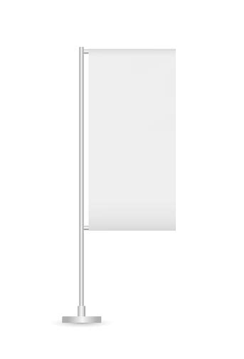 벡터 사실적인 수직 플래그 스탠드 강철 기둥에 프로모션 배너 광고 및 브랜드 홍보를 위한 모형 빈 템플릿입니다 섬유 Pvc 비닐 나일론 Eps 10 간판에 대한 스톡 벡터