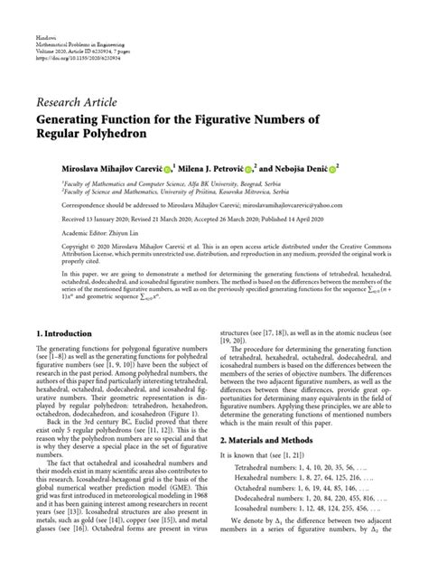 Generating Function For The Figurative Numbers Of Pdf Convex Geometry Linear Programming
