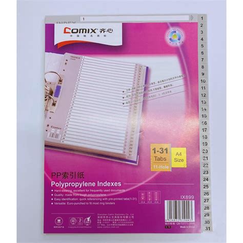 Index Divider 11 Holes PP PLASTIC Or Paper Colours Month Alphabets Numbering File Filing