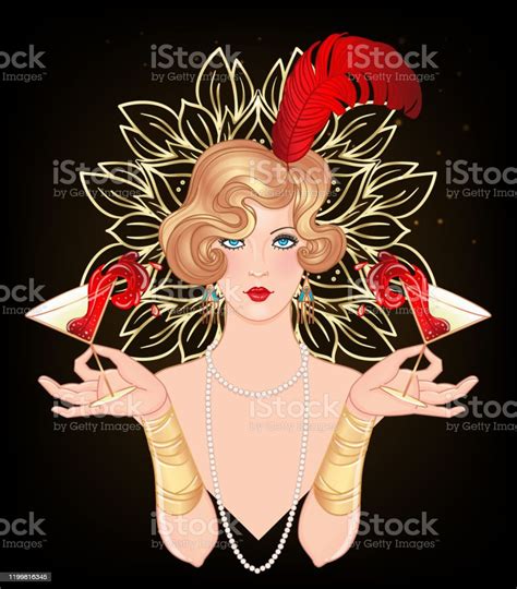 플래퍼 소녀의 그림과 아르 데코 빈티지 초대 템플릿 디자인 패턴과 프레임을 복고풍 파티 배경 세트 벡터 1920 1929 년에 대한 스톡 벡터 아트 및 기타 이미지 Istock