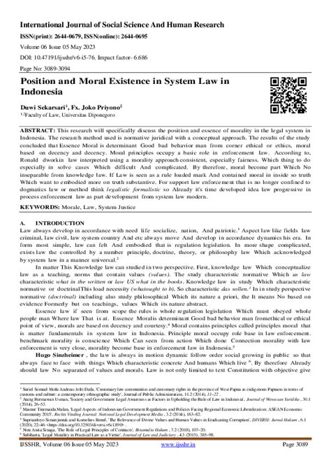 Pdf Position And Moral Existence In System Law In Indonesia