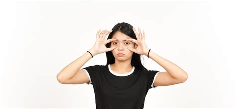 Premium Photo Trying Open The Eyes Of Beautiful Asian Woman Isolated