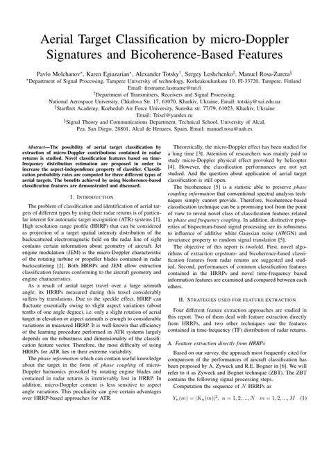 Pdf Aerial Target Classification By Micro Doppler Signatures And Bicoherence Based Features