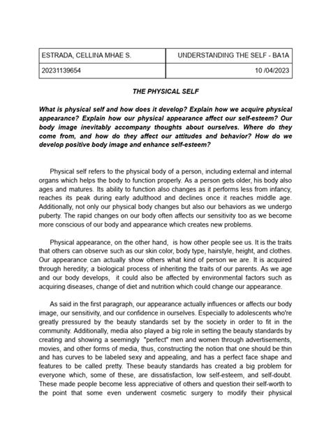Essay On Physical Self Pdf Self Esteem Body Image