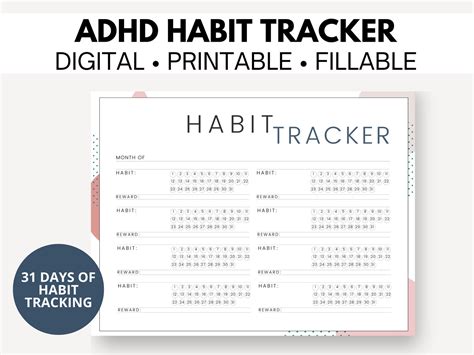 Adhd Monthly Habit Tracker Printable Daily Habit Tracker Etsy