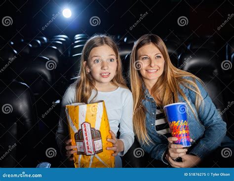 Surprised Mother And Daughter Watching Film Stock Image Image Of