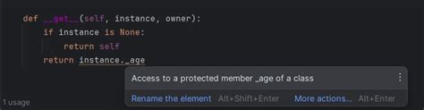 Python Getting Access To A Protected Member Warning Shown By Pycharm In Descriptor Get Method