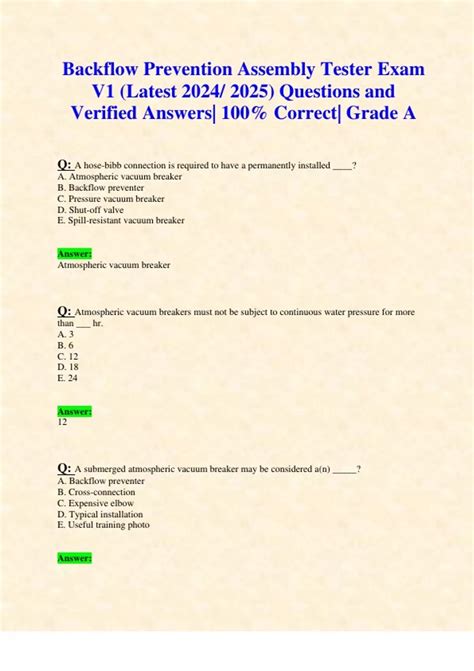 Backflow Prevention Assembly Tester Exam V1 Latest 2024 2025
