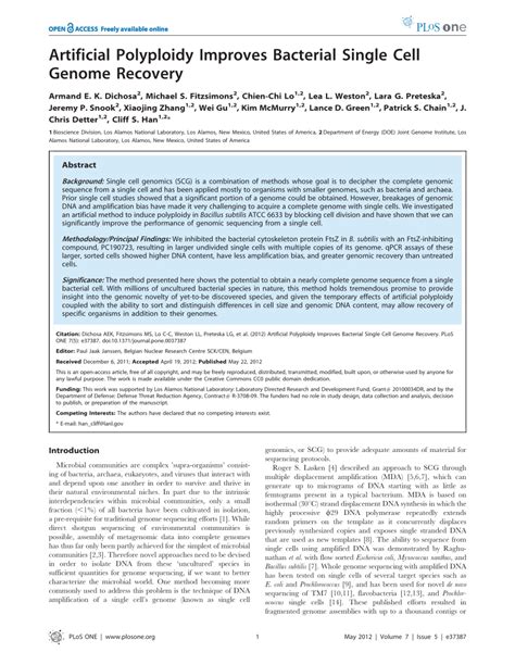 Pdf Artificial Polyploidy Improves Bacterial Single Cell Genome Recovery