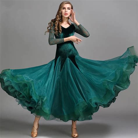 5 Colors Green Waltz Dress Rumba Standard Smooth Dance Dresses Standard
