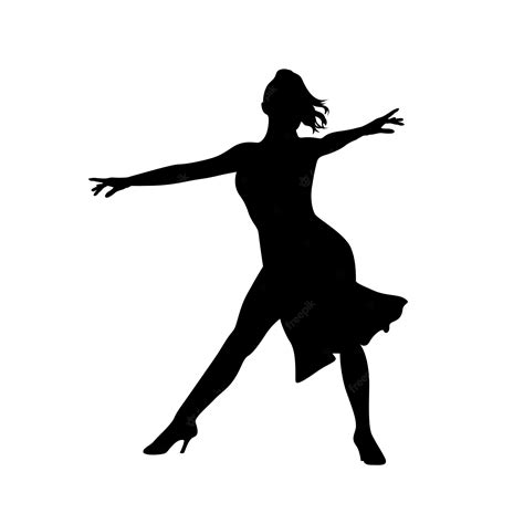 드레스 볼룸 댄스 현대 무용을 입은 춤추는 소녀의 실루엣 프리미엄 벡터