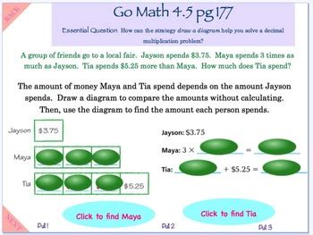 Go Math Interactive Mimio Lesson Problem Solving Multiply Money