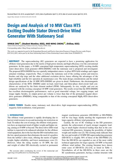 Pdf Design And Analysis Of 10 Mw Class Hts Exciting Double Stator Direct Drive Wind Generator