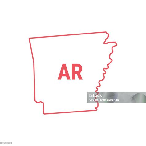 아칸소 주 지도 빨간색 윤곽 경계 테두리 벡터 그림입니다 두 글자 상태 약어 아칸소에 대한 스톡 벡터 아트 및 기타 이미지