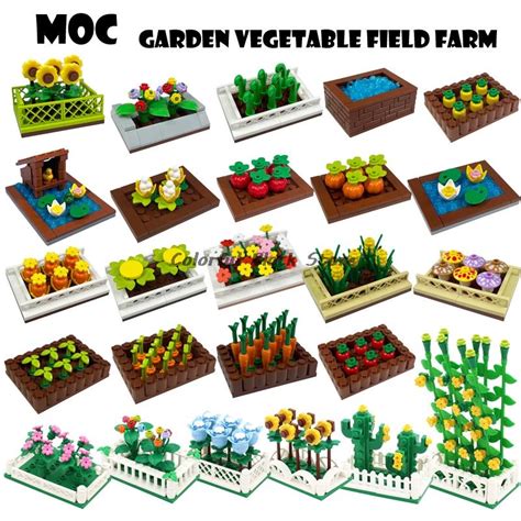 Moc 농장 스트리트 뷰 야채 꽃 녹색 식물 벽돌 액세서리 도시 빌딩 블록 장난감 어린이 퍼즐 2022 선물 핫 위시버킷