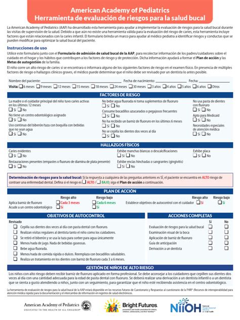 Risk Assessment Tool Spanish Pdf Higiene Oral Odontología