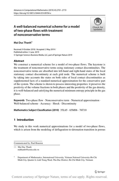 A Well Balanced Numerical Scheme For A Model Of Two Phase Flows With Treatment Of