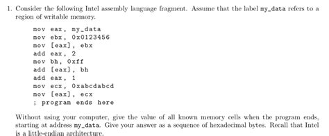 Solved Consider The Following Intel Assembly Language