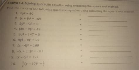 Solved ACTIVITY Solving Quadratic Equation Using Extracting The