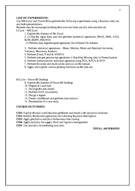 Ccw331 Business Analytics Lab Ms Excel And Power Bi Experiments Guide